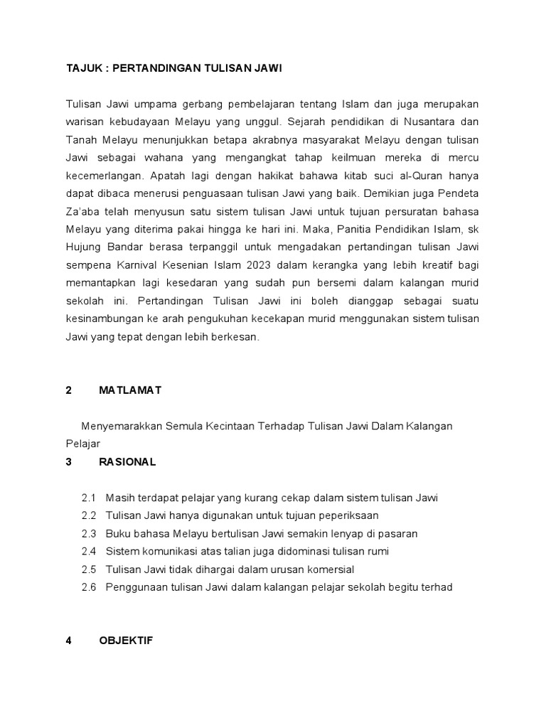 Kertas Konsep Pertandingan Tulisan Jawi | PDF