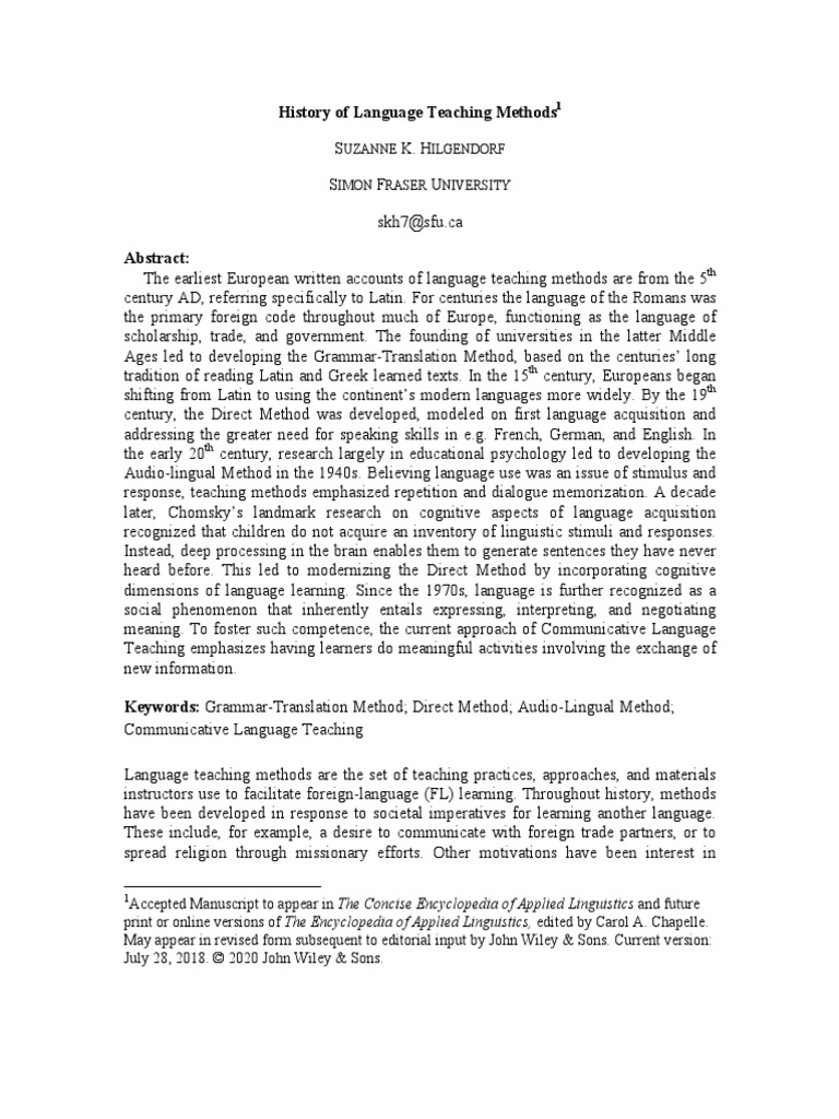 History of Language Teaching Methods | PDF | Language Education ...
