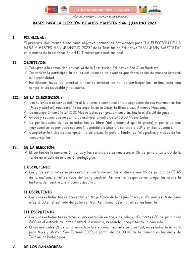 Bases para La Elección de Miss y Mister 2023 | PDF