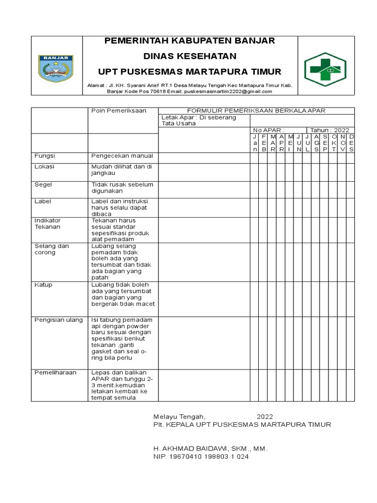 1452 Telusur Form Pemantauan Apar | PDF