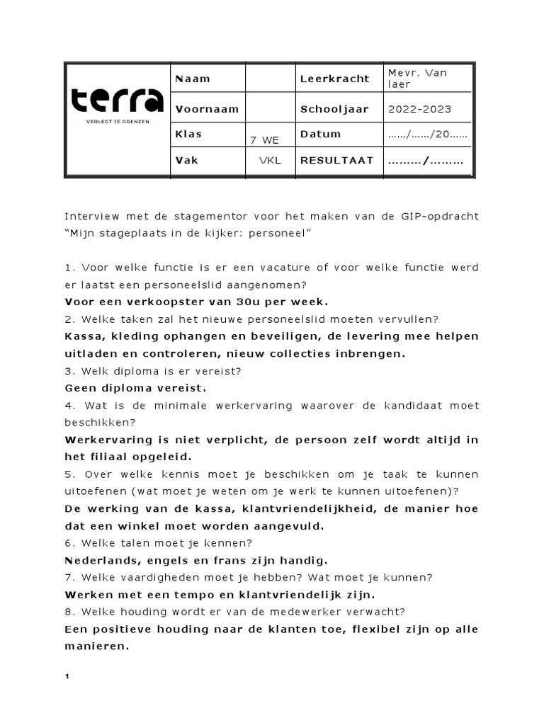 Interview Voor Opdracht Functieomschrijving | PDF