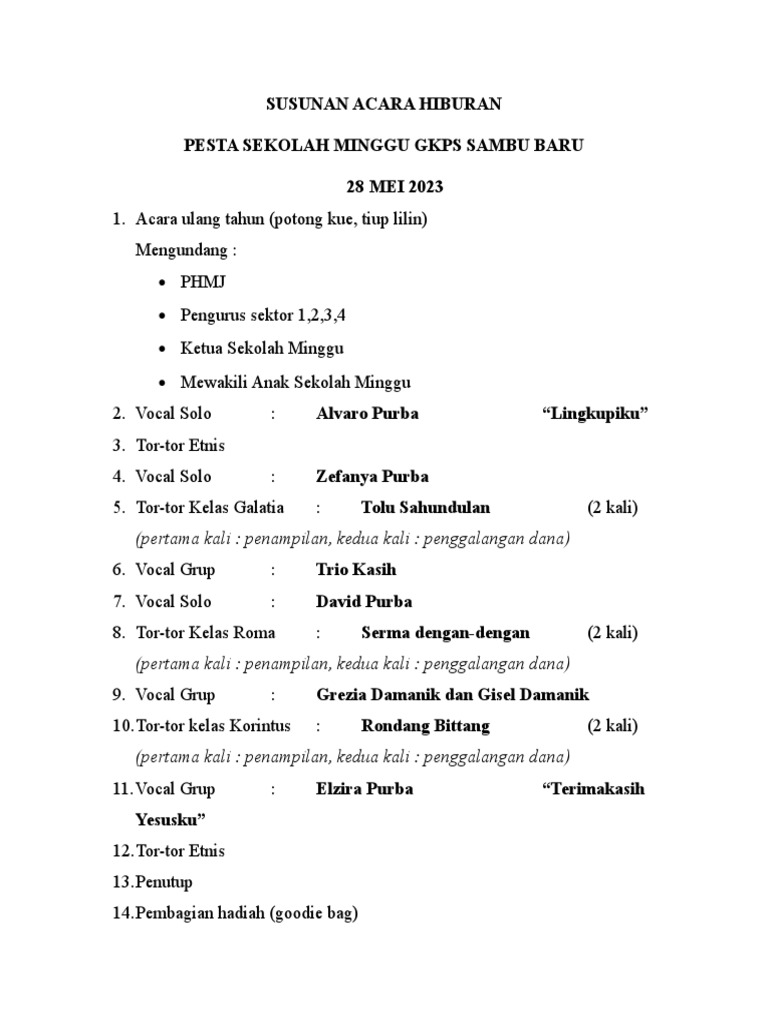 Draft Susunan Acara Hiburan Pesta | PDF