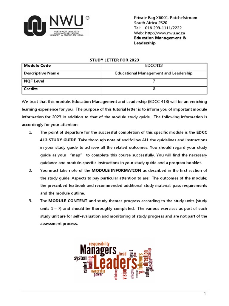 Edcc413 Study Letter Final 2023 | PDF