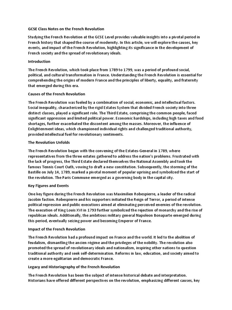 GCSE Class Notes On The French Revolution | PDF | French Revolution ...