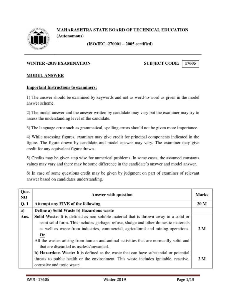 2019 Winter Model Answer Pape | PDF