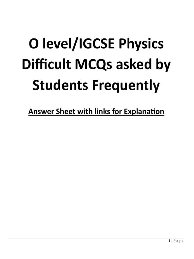O Level Physics Difficult MCQs Guide | PDF | Nature | Educational ...