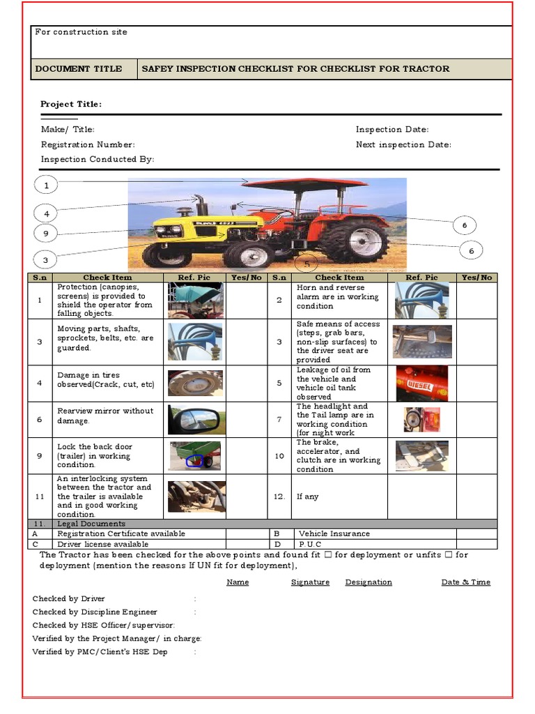 C04.Safety Inspection Checklist For Checklist For Tractor | PDF ...