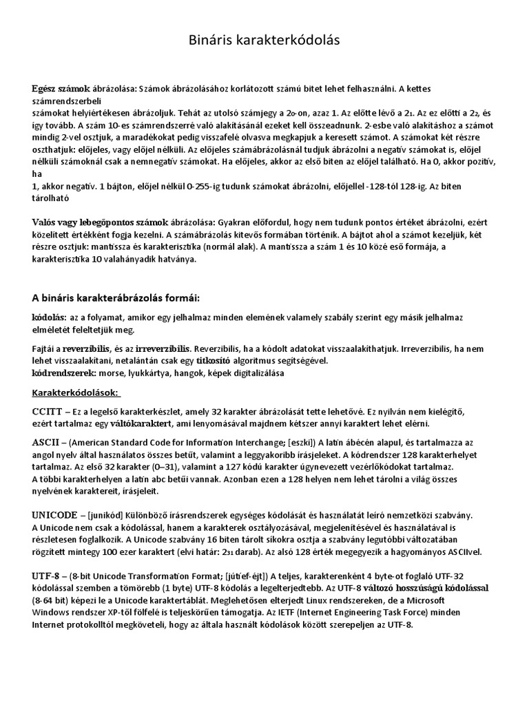 Bináris Karakterkódolás, Kép És Hang | PDF
