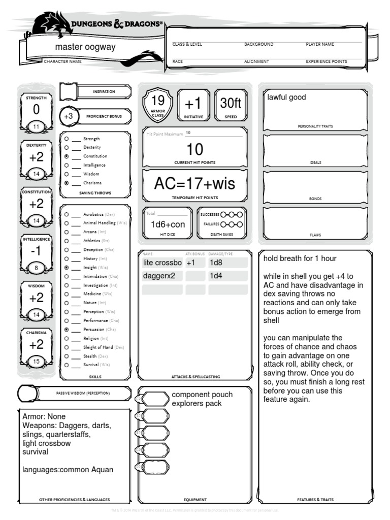 Tortle Character Sheet | PDF | Role Playing Games