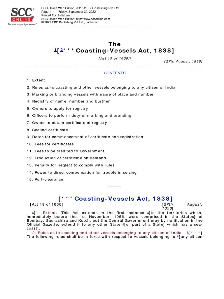 Coasting Vessels Act, 1838 | PDF
