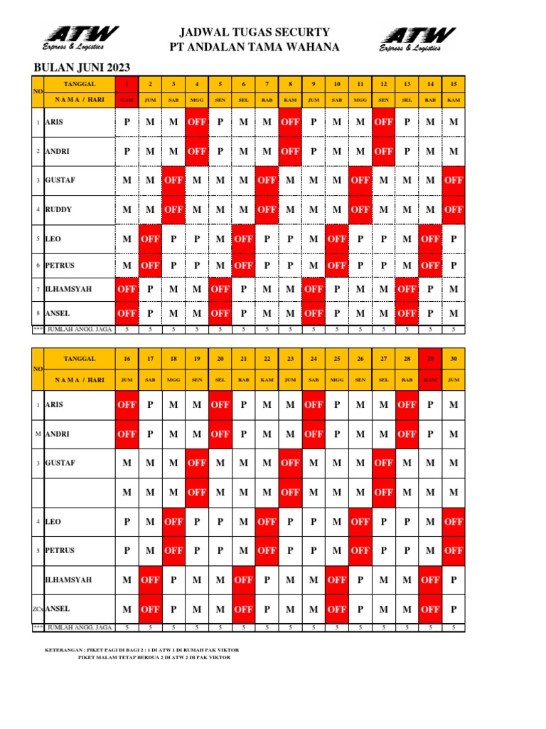 Jadwal Security Juni 2023 | PDF