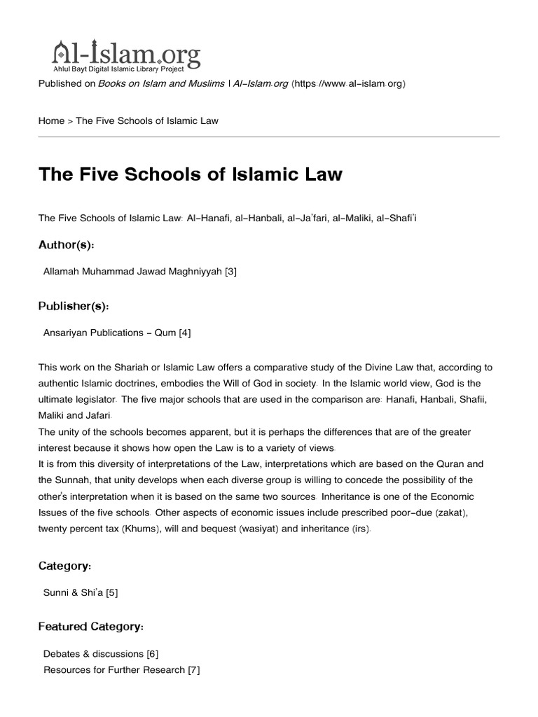 The Five Schools of Islamic Law 2 | PDF | Sharia | Islamic Jurisprudence