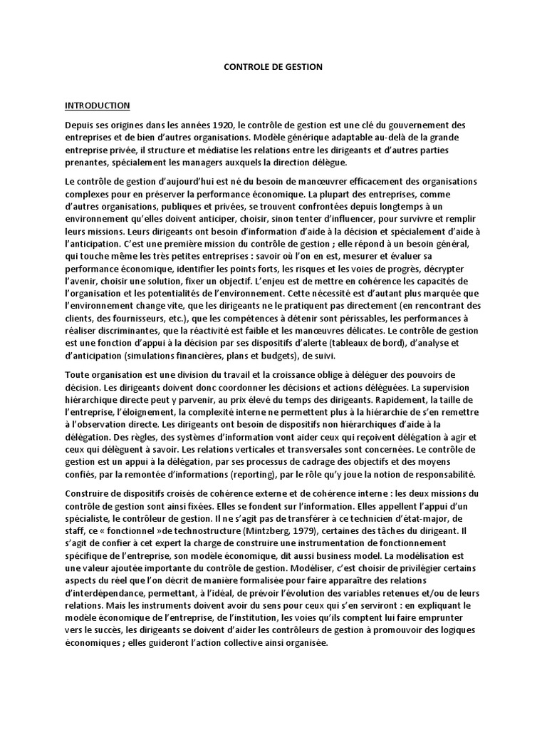 Évolution et enjeux du contrôle de gestion | PDF | Audit | Contrôle interne