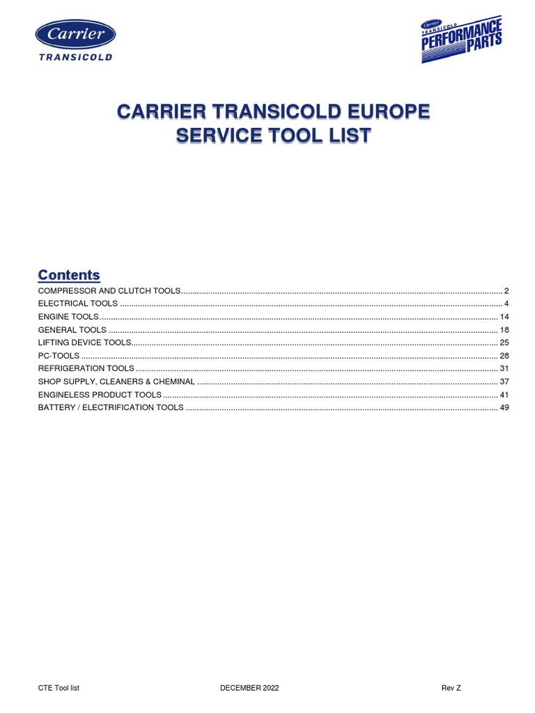 Carrier Transicold Service Tool List | PDF | Electrical Connector ...