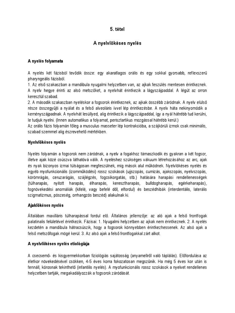 Nyelvlökéses Nyelés Tétel | PDF