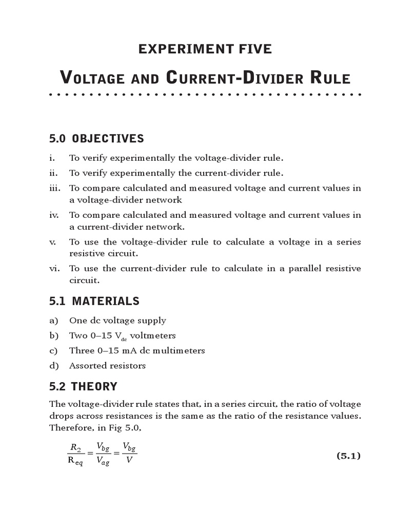 Voltage and Current Divider Experiment | PDF | Physical Quantities ...