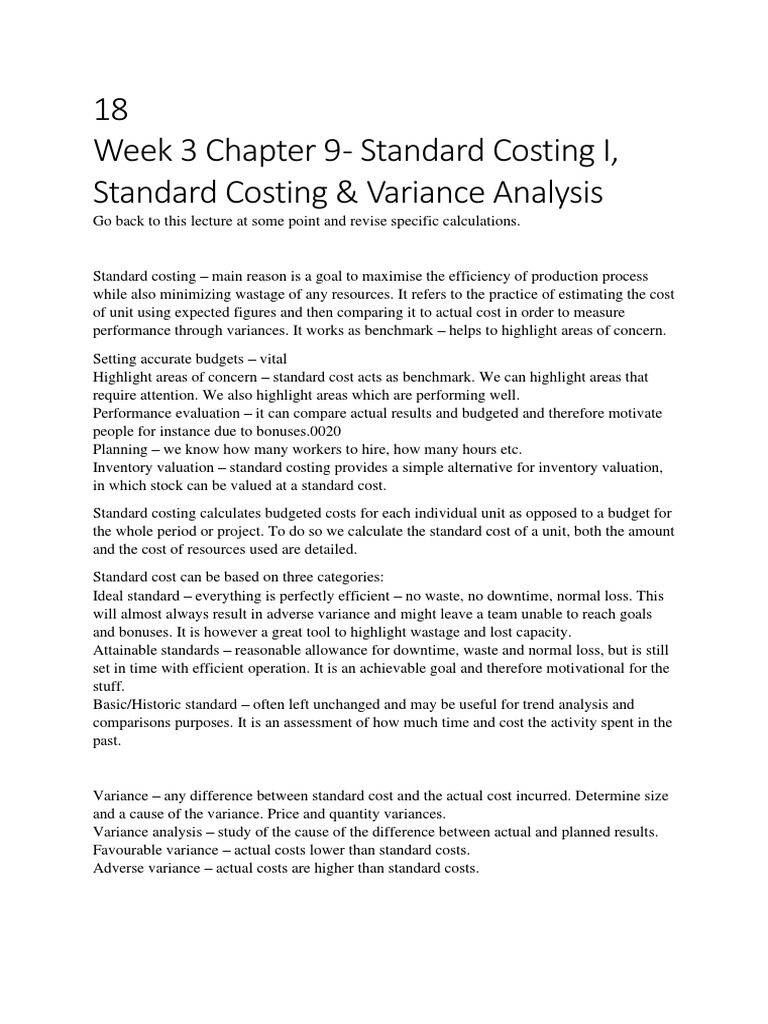 Week 3 Chapter 9 - Standard Costing I, Standard Costing & Variance Analysis | PDF | Cost ...