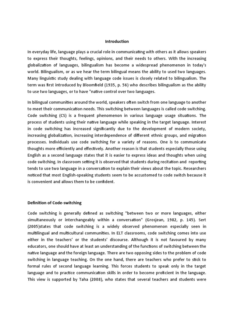 Code Switching - Introduction | PDF | Multilingualism | Second Language ... Code Switching - Introduction | PDF | Multilingualism | Second Language ...