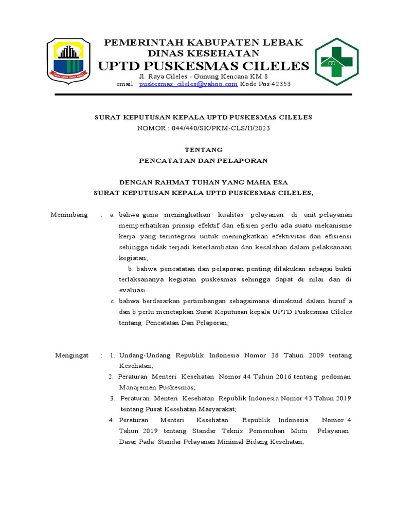 SK Pencatatan Dan Pelaporan | PDF