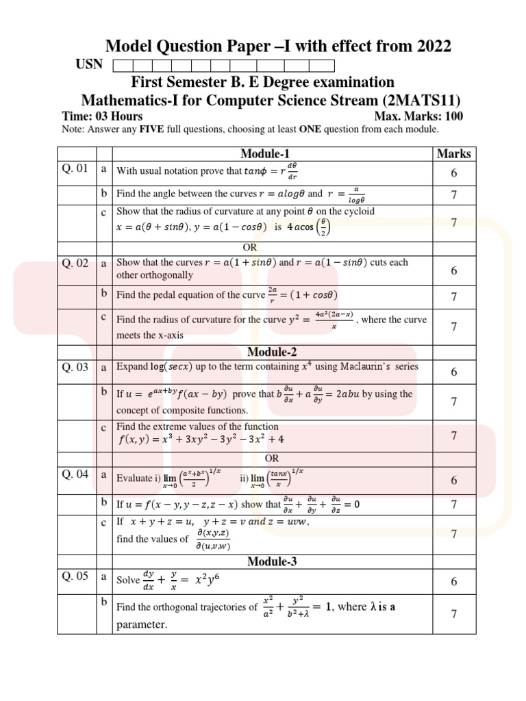22MATS11 MQP Solved | PDF | Eigenvalues And Eigenvectors | Applied Mathematics