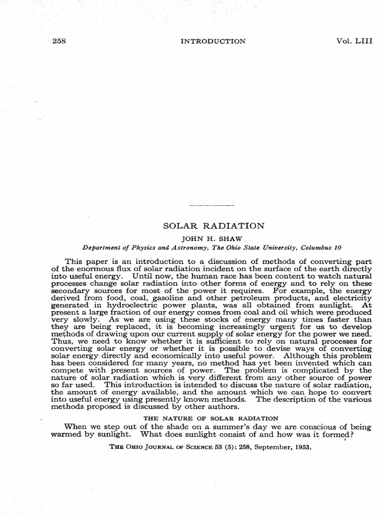 Solar Radiation: Department of Physics and Astronomy, The Ohio State ...