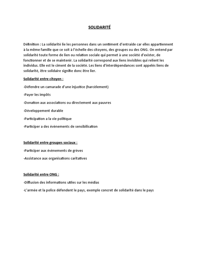 Définition et exemples de solidarité | PDF | Politique