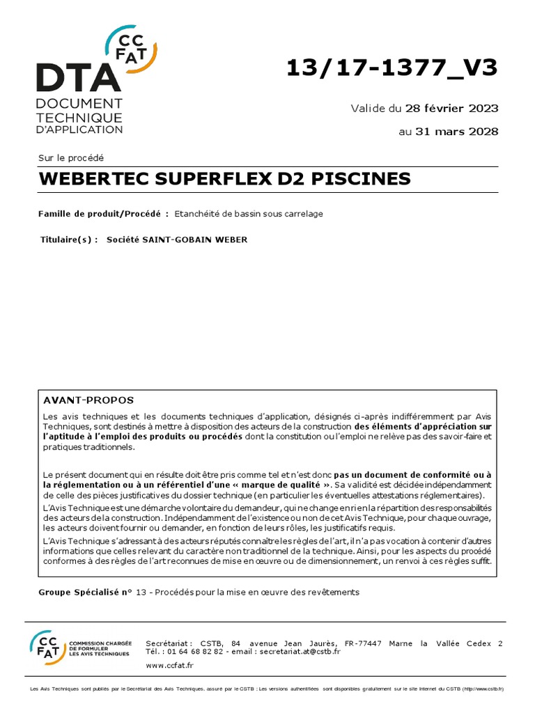 Étanchéité Piscines: Webertec Superflex D2 | PDF | Béton | Béton armé
