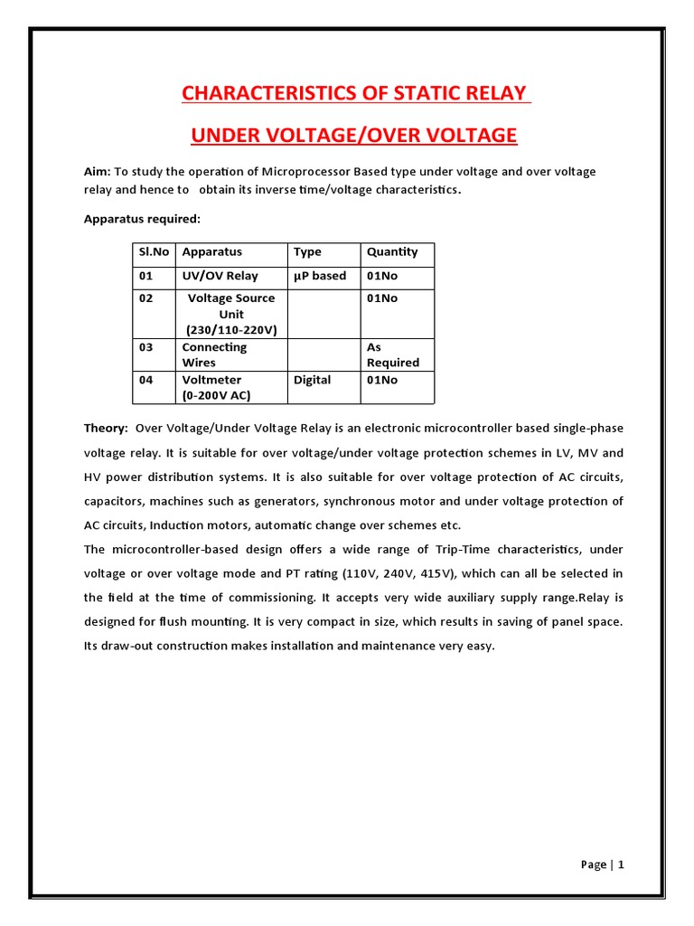 Characteristics of Static Relay | PDF | Relay | Voltage