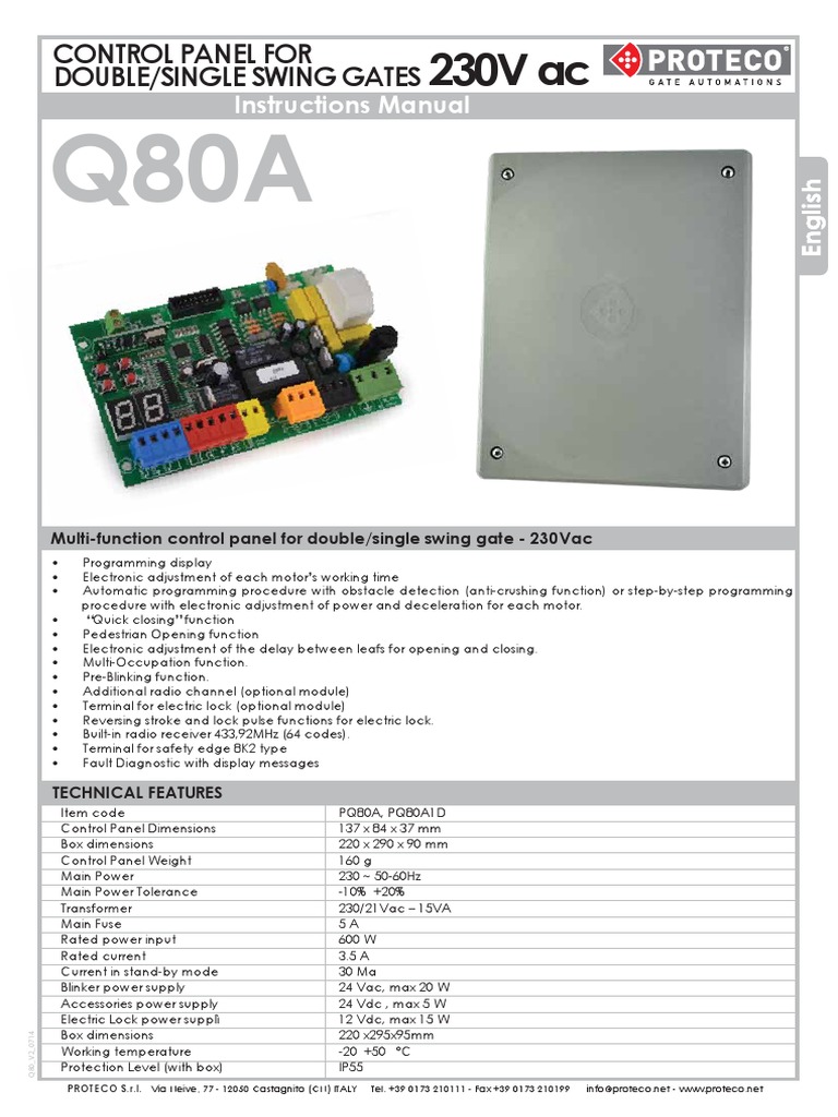 Manual de Programare Centrala Proteco Q80A | PDF