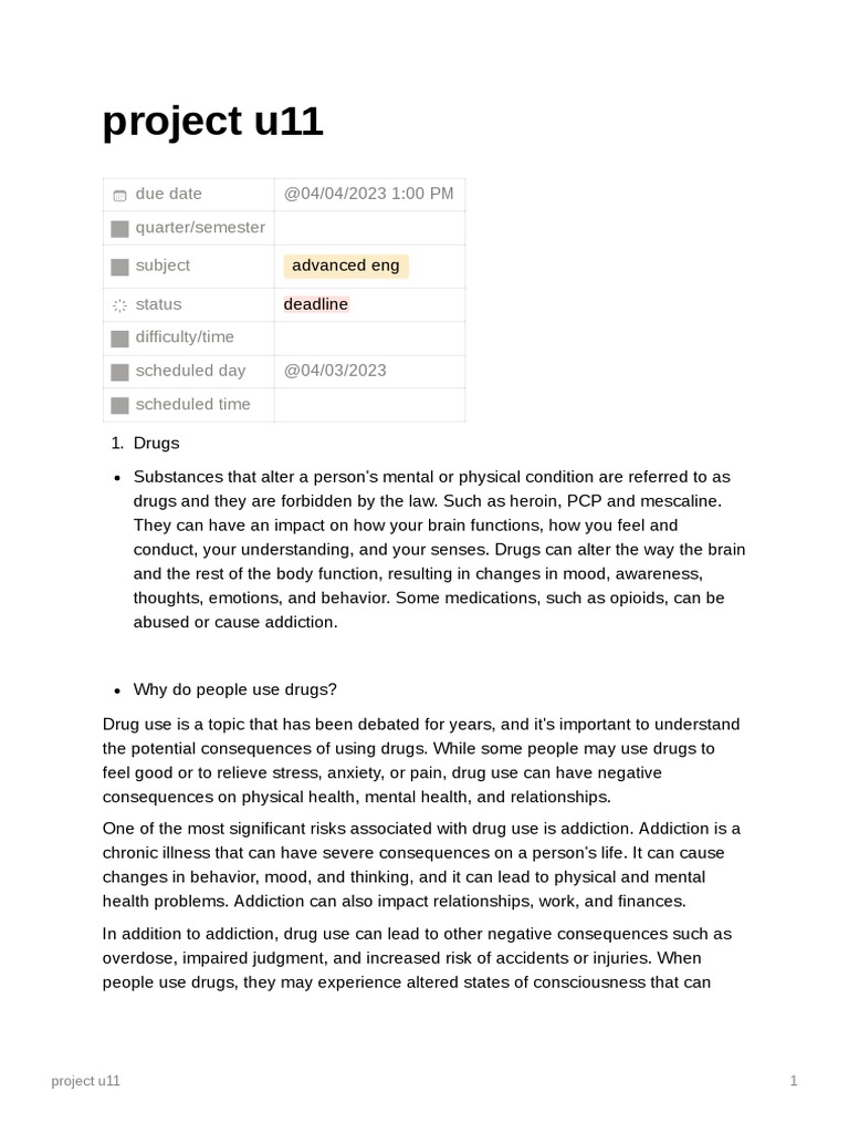 Project - U11 - Drugs and Crime | PDF | Substance Abuse | Crimes