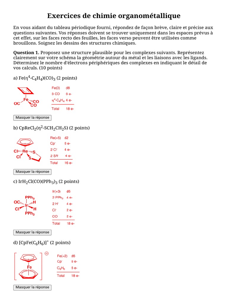 Exercices de Chimie Organométallique | PDF | Réaction d'oxydoréduction ...