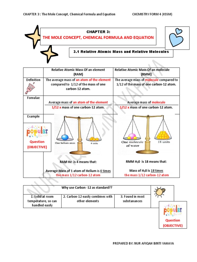 NOTE CHAPTER 3 The Mole Concept, Chemical Formula and Equation | PDF ...