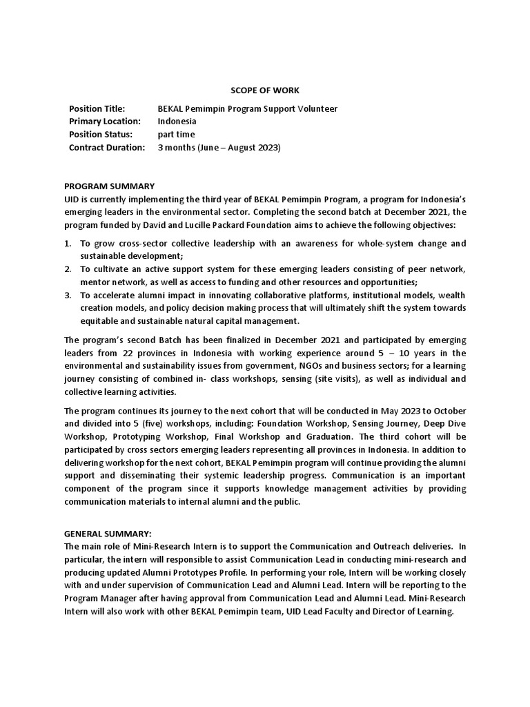 SOW Mini Research Intern | PDF | Sustainability | Communication