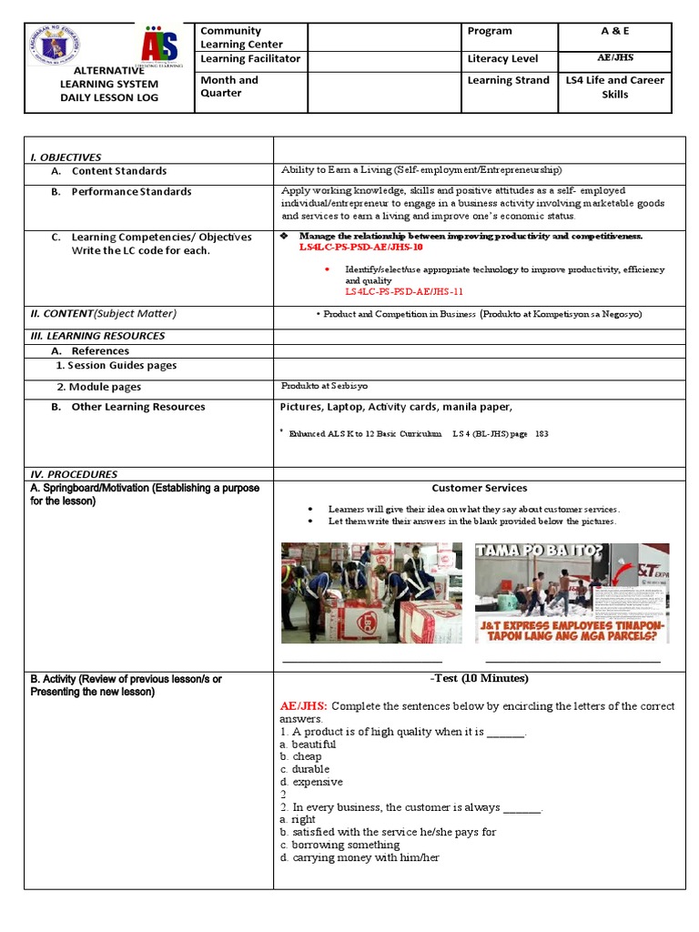 Week 1 Ls4 Dll Produkto At Kompetisyon Pdf Learning