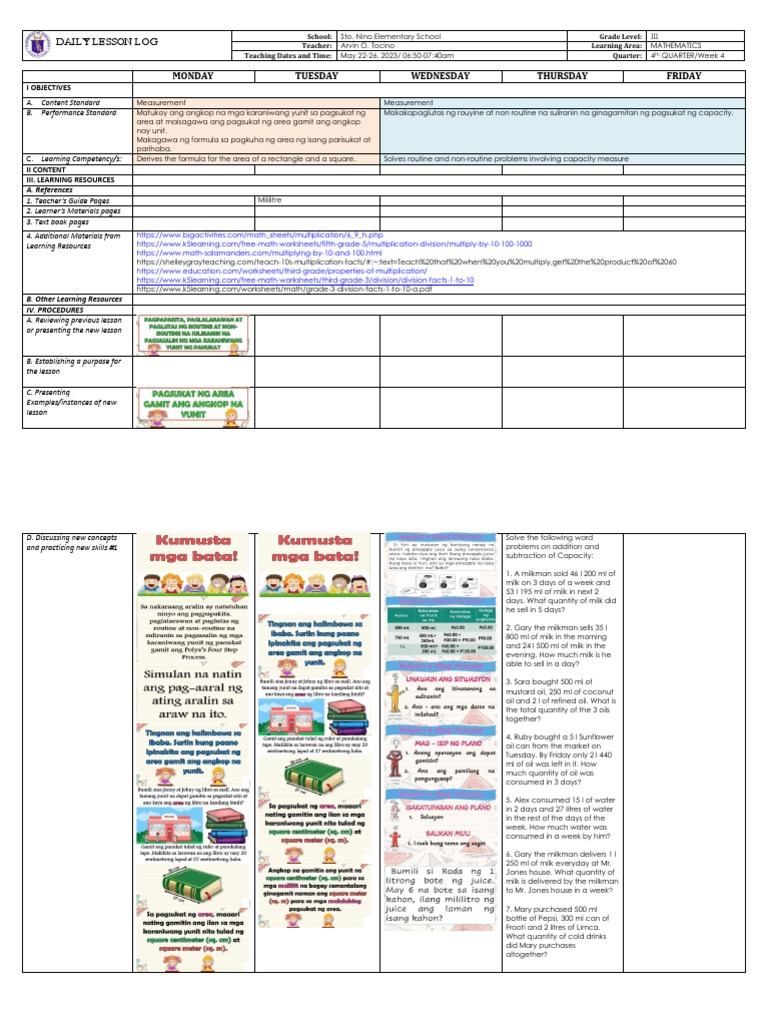 DLL Quarter 4 Week 4 Mathematics 3 | PDF