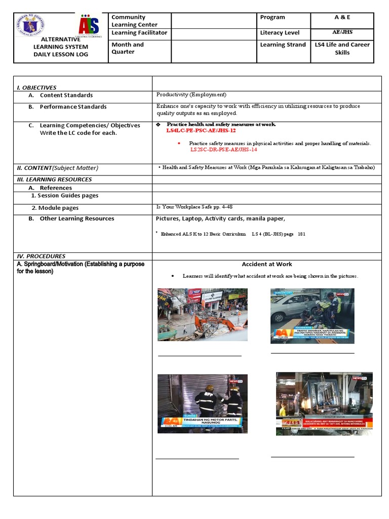 Week 4 Ls4 Dll Safety At Work Pdf Learning Occupational Safety