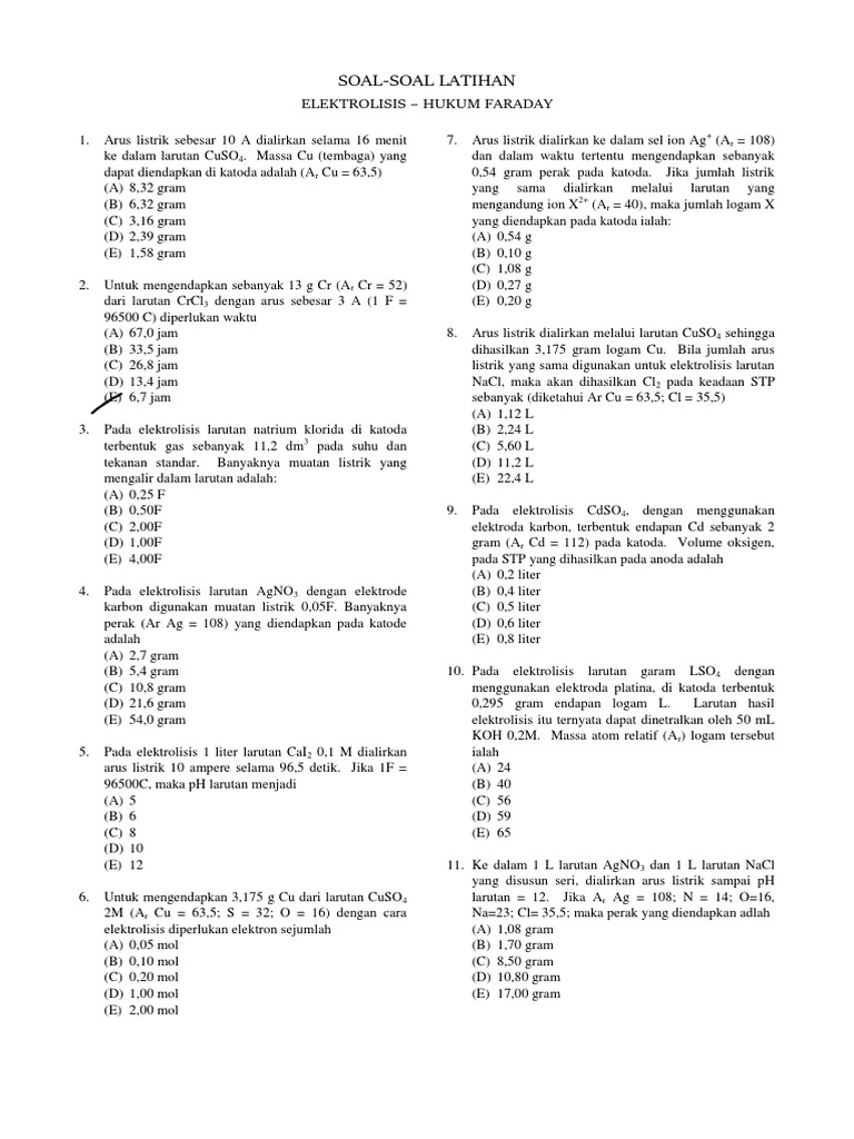 Soal Latihan Elektrolisis | PDF | Sains & Matematika