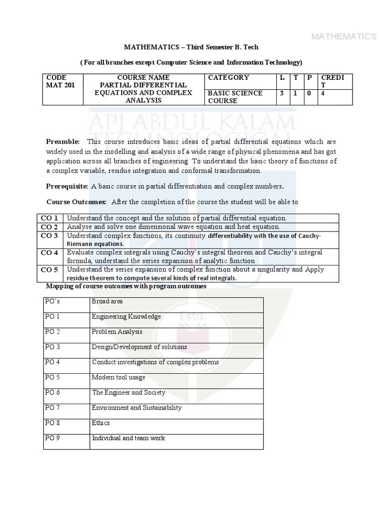 MAT201-Partial Differential Equations | PDF