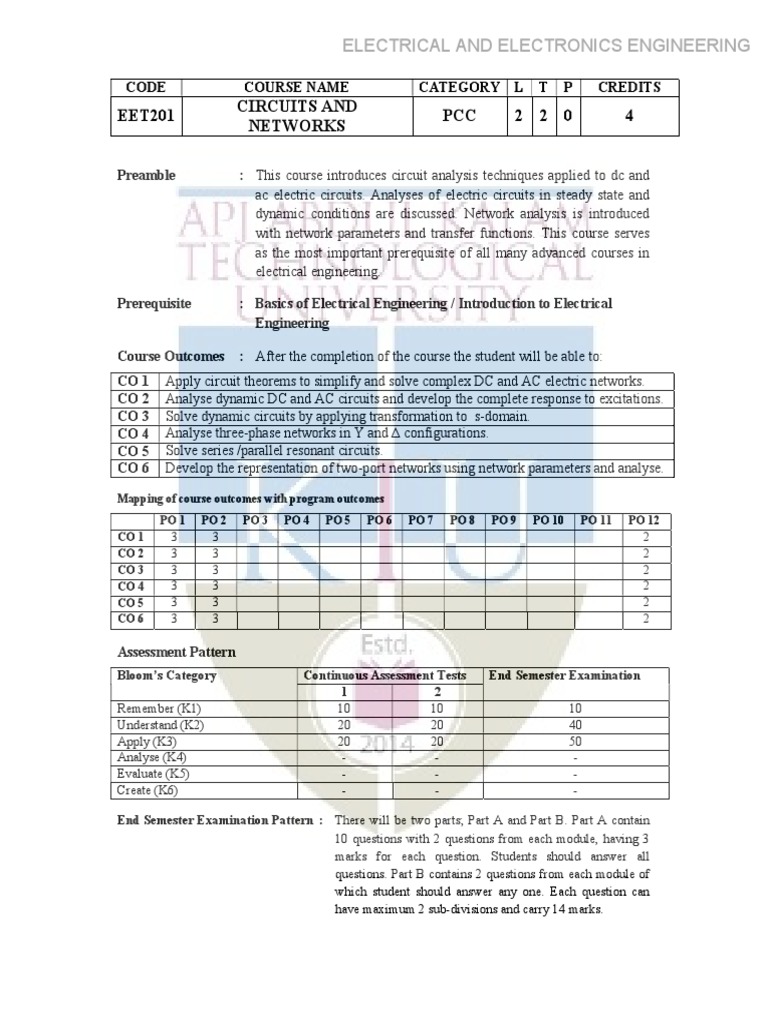 EET201-Circuits and Networks | PDF | Electrical Network | Electrical Impedance