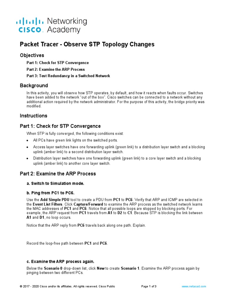 2.2.1 Packet Tracer - Observe STP Topology Changes | PDF | Network ...