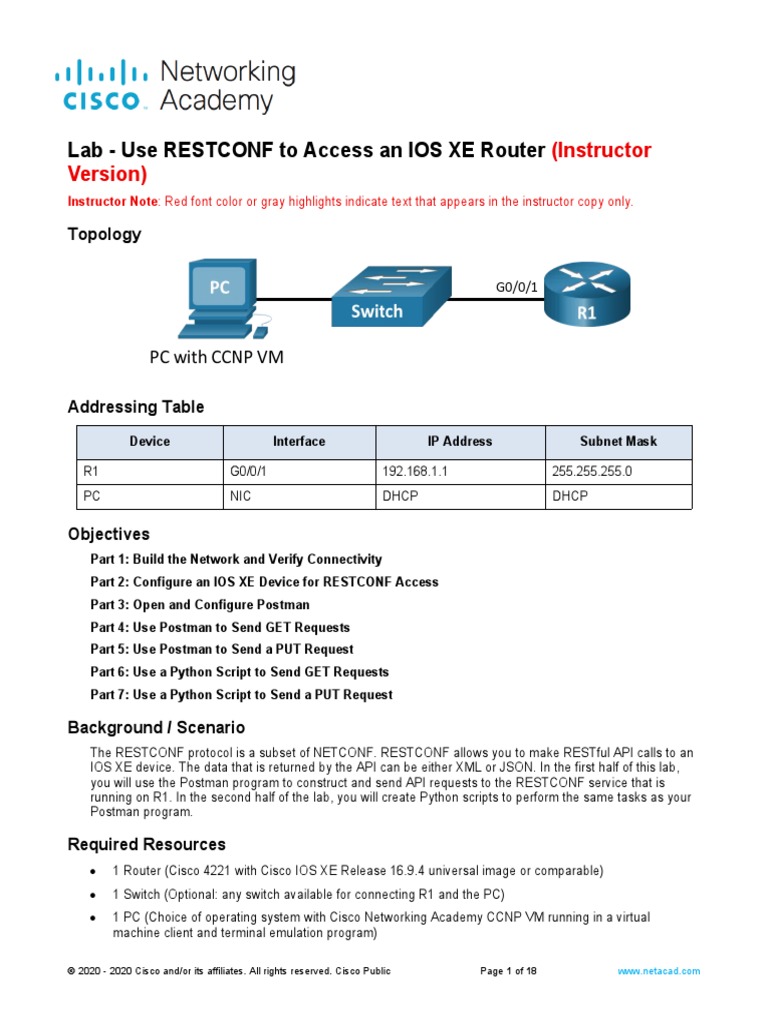 28.1.5 Lab - Use Restconf To Access An Ios Xe Device - Ilm | PDF | Ip Address | I Pv6