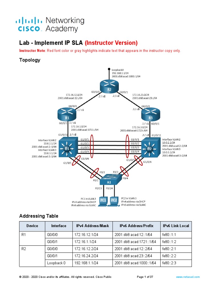 24.1.6 Lab - Implement IP SLA - ILM | PDF | Ip Address | I Pv6