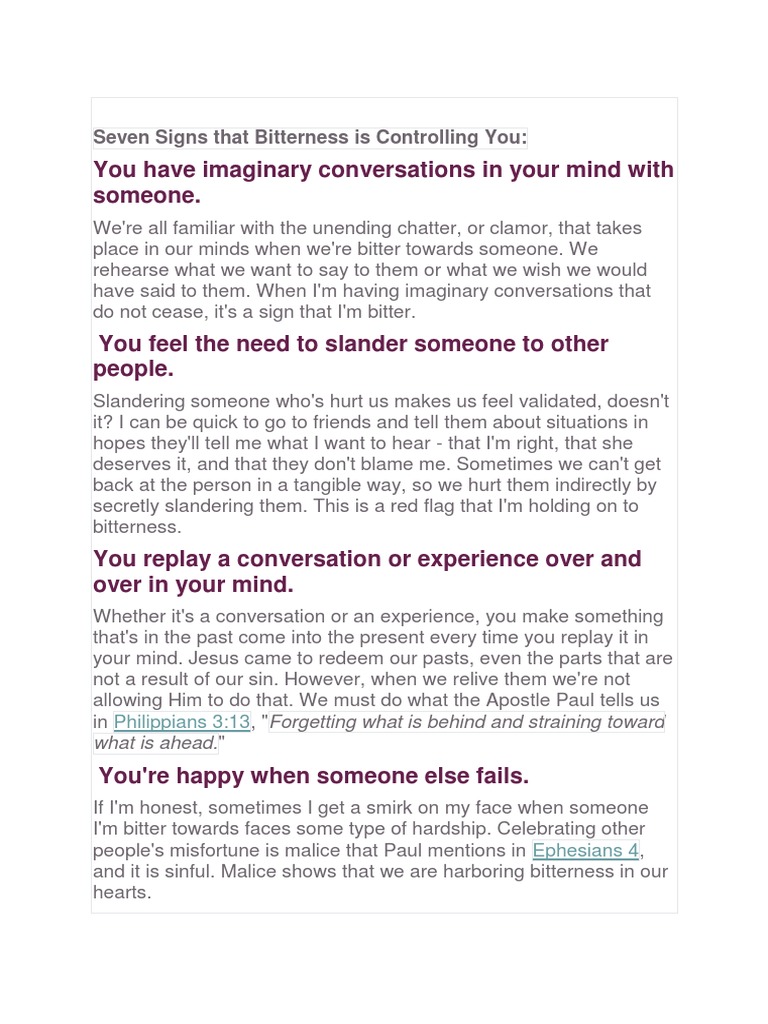 Signs of Bitterness in Your Life | PDF | Religious Belief And Doctrine ...
