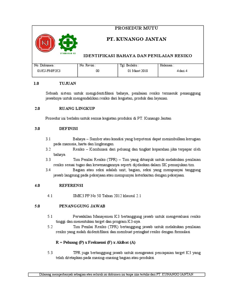 01-KJ-PM-P2K3 Identifikasi Bahaya K3 | PDF