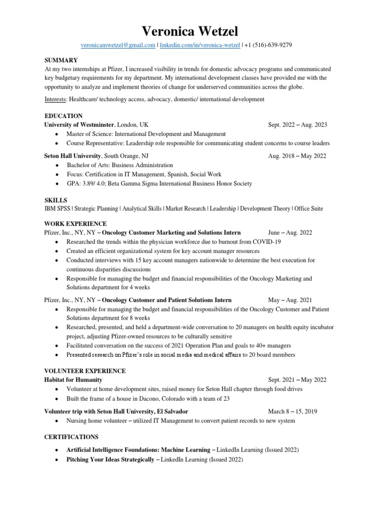 Veronica Wetzel Resume | Download Free PDF | Health Care | Business