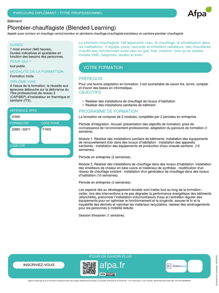 Formation Plombier-Chauffagiste AFPA | PDF | Chaleur | La nature
