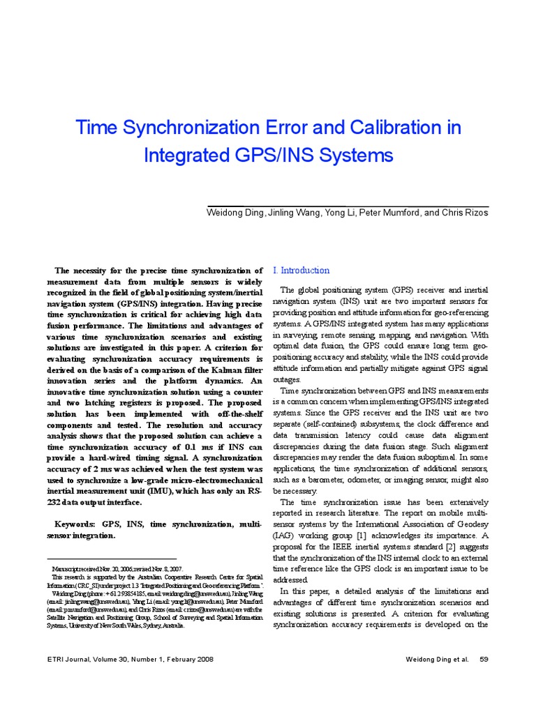 ETRI Journal - 2008 - Ding - Time Synchronization Error and Calibration in Integrated GPS INS ...