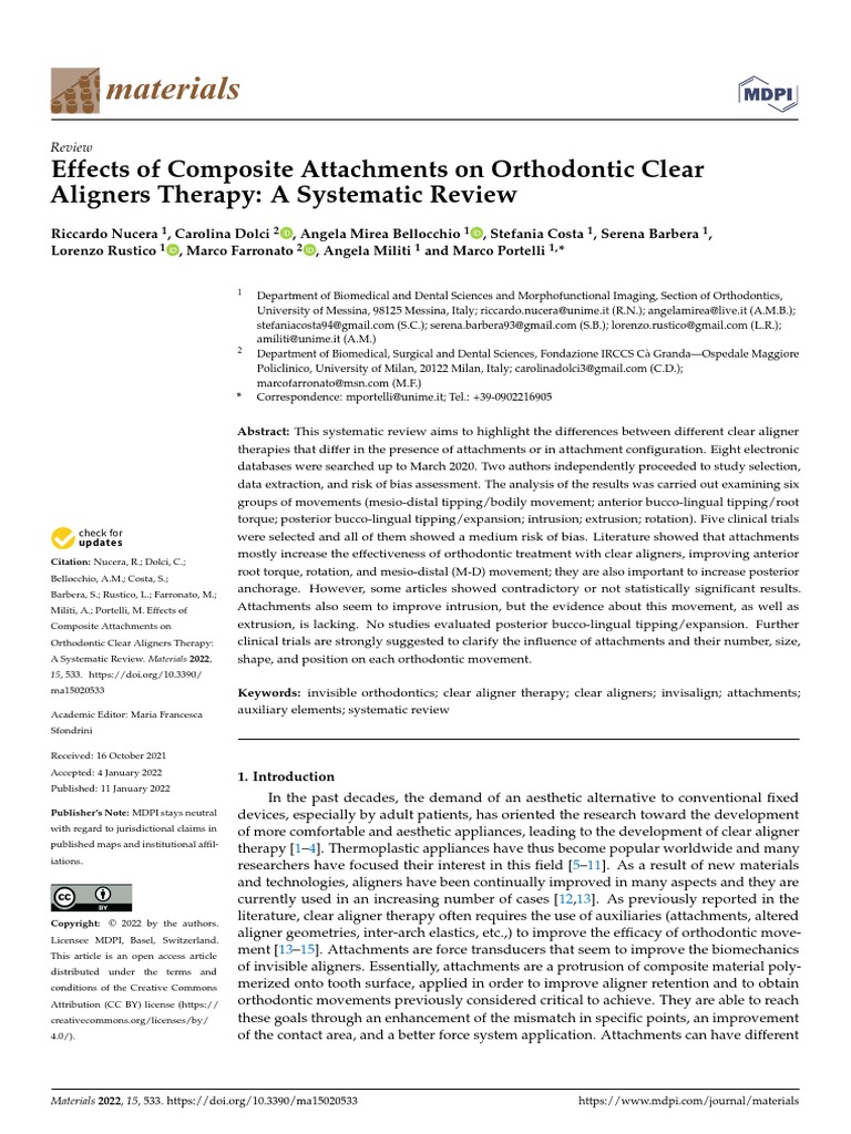 Nucera 等 - 2022 - Effects of Composite Attachments on Orthodontic Cl | PDF