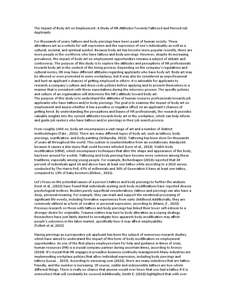 Body Art's Impact on Employment | PDF | Employment | Attitude (Psychology)