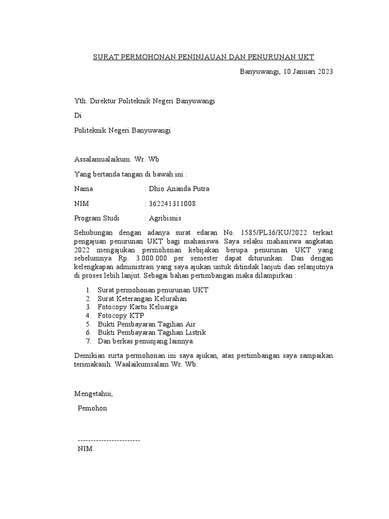 Permohonan Penurunan UKT | PDF